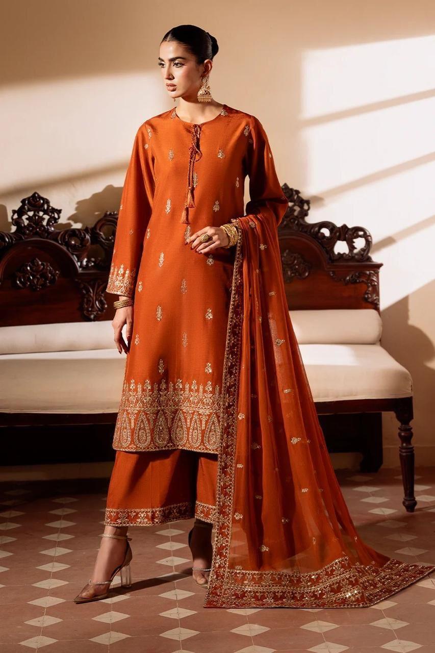 Sheenora Rust Cotton Suit - Lawn Cotton with Chiffon Dupatta – Replica Zone
