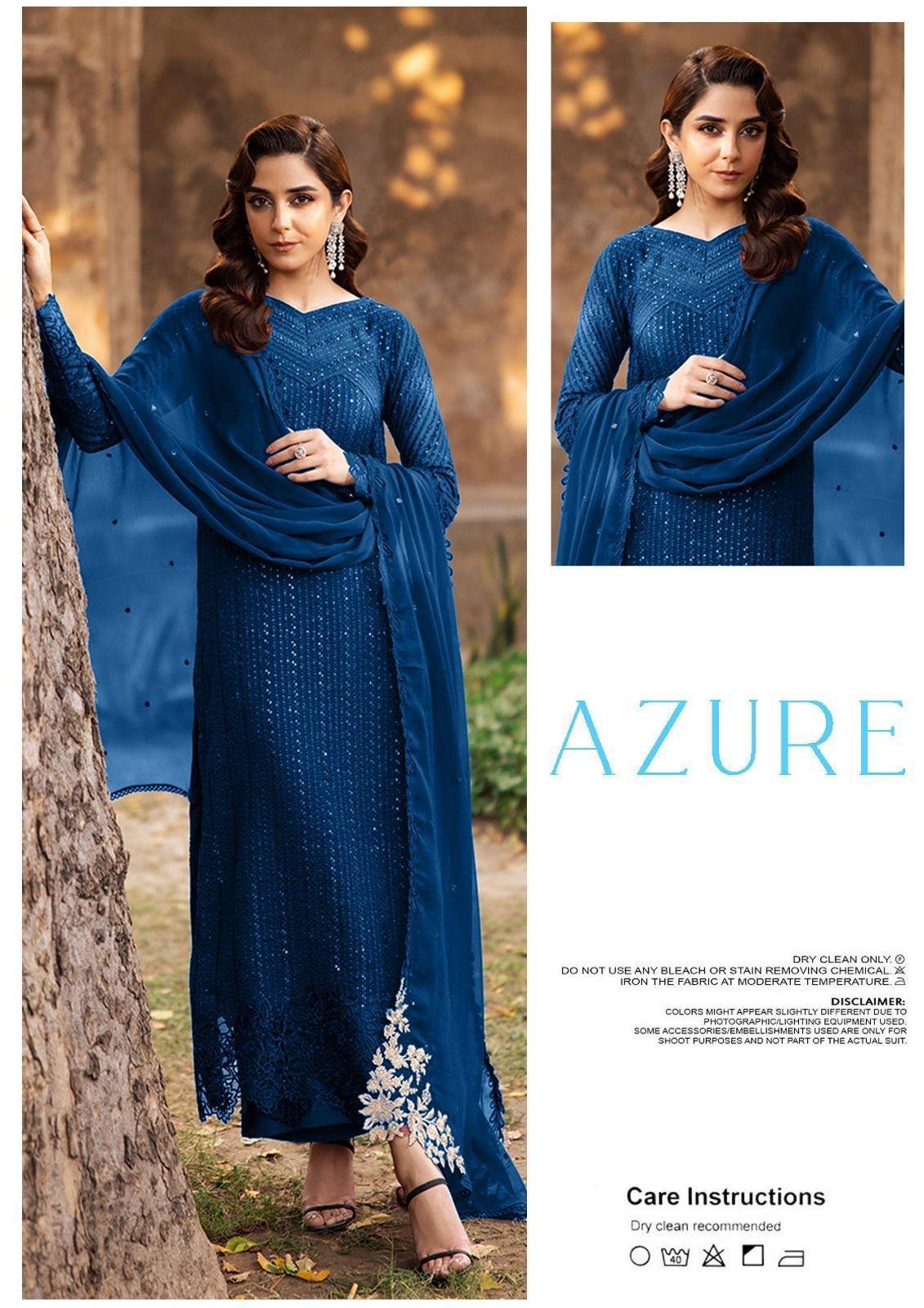 Azure Chiffon Suit | Luxury Embroidered Formal Wear – Replica Zone